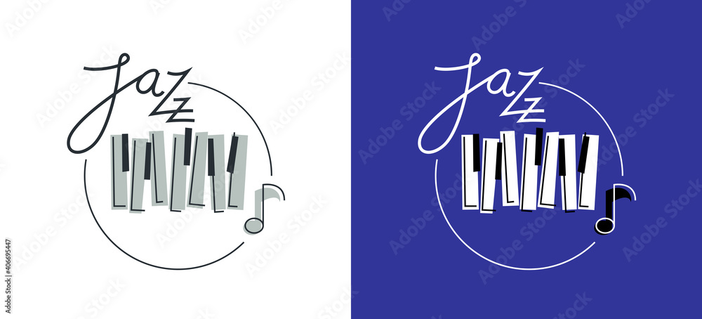 Jazz music emblem or logo vector flat style illustration isolated ...