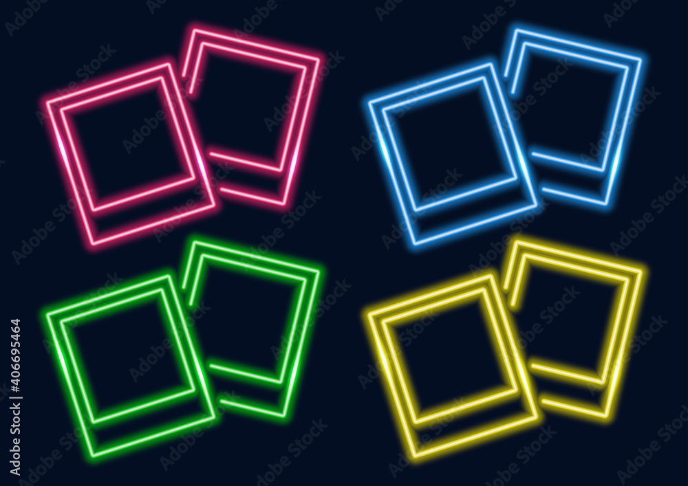 Neon frame. A set of neon photo cards of different colors. Laser ...