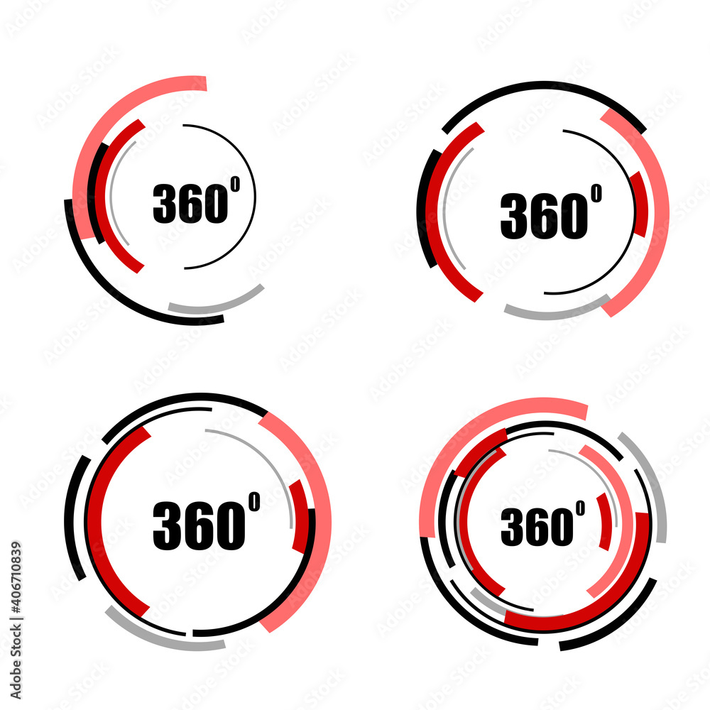 360 degrees icon set isolated on white background. 360 degrees logotype ...