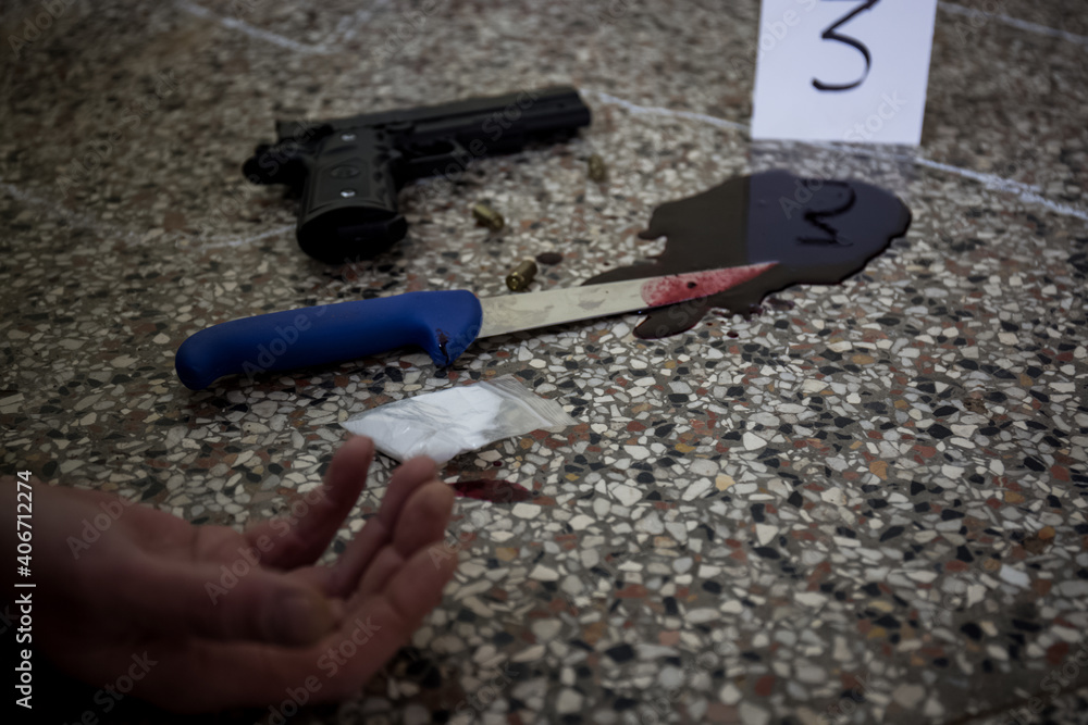 Crime scene, murder, investigation, police find discarded gun used by ...