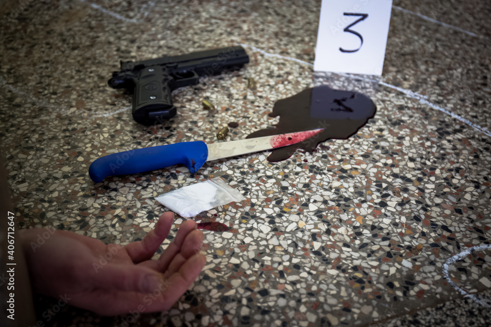 Crime scene, murder, investigation, police find discarded gun used by ...