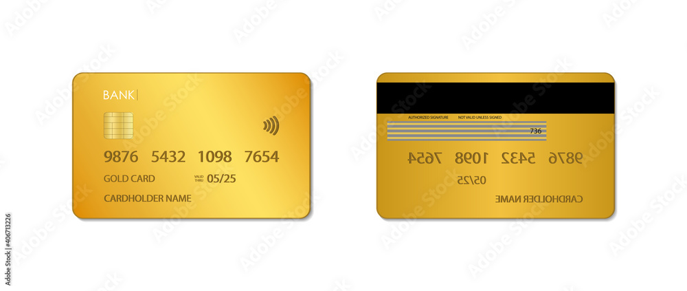 Vetor de Gold credit card. Mockup of golden bank card. design of vip ...