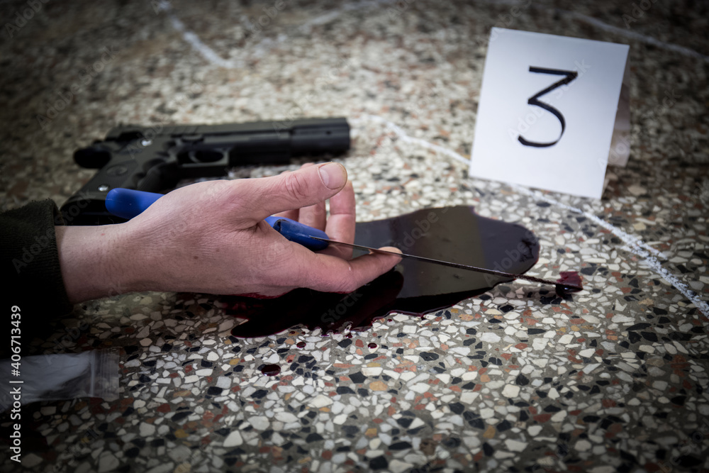 Crime scene, murder, investigation, police find discarded gun used by ...