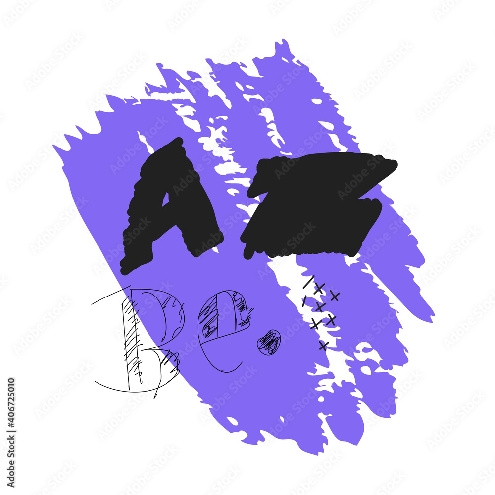 Quirky hand lettering arty type font doodle, paint brush stroke smudge ...