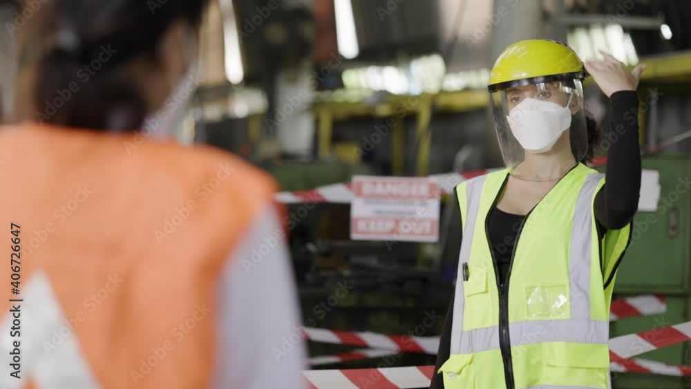 Construction worker put on face mask and Face Shield used body ...