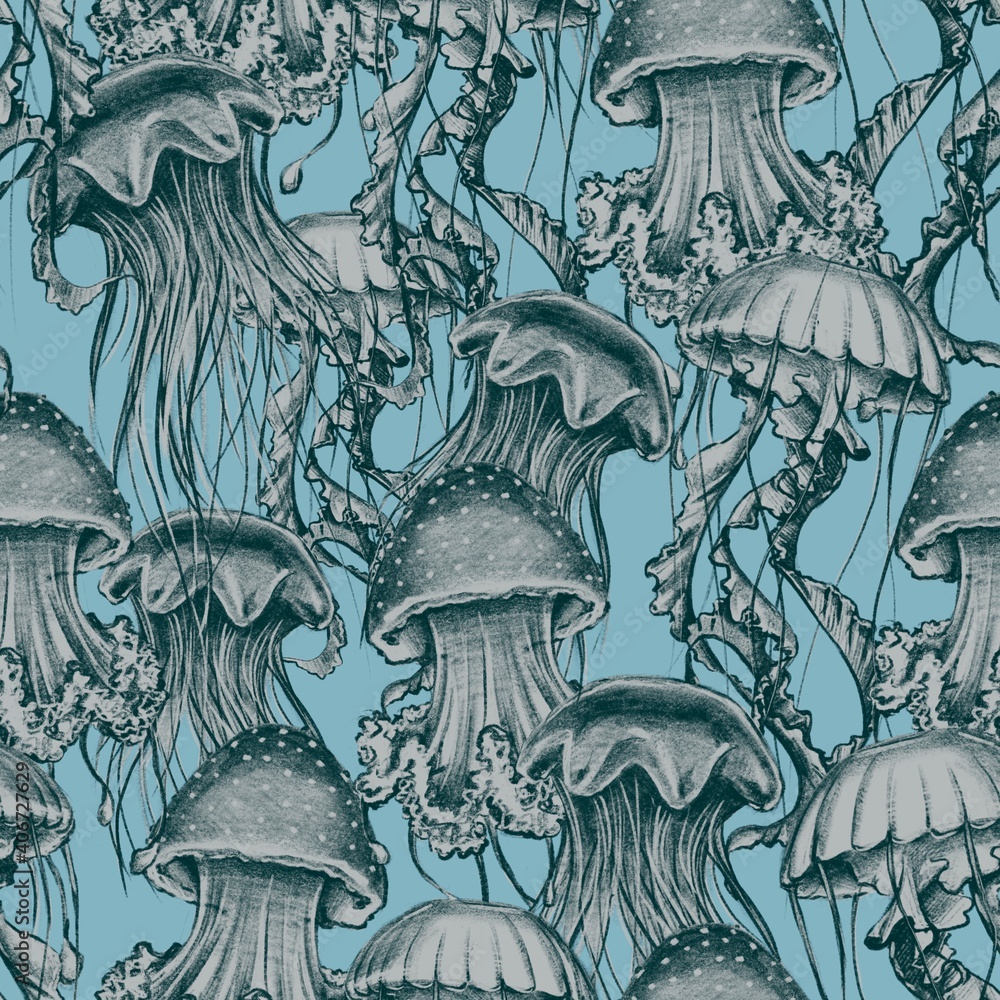 seamless pattern with jellyfish. Sea design for fabric, textile ...