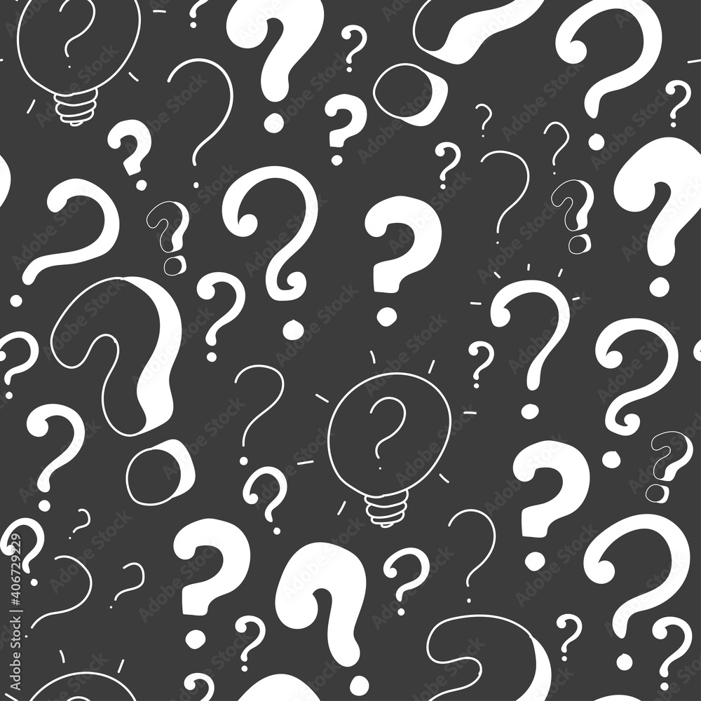 Question mark vector doodle seamless pattern on a black background for ...