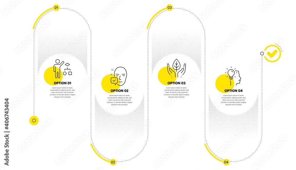 Fair trade, Face accepted and Algorithm line icons set. Timeline ...