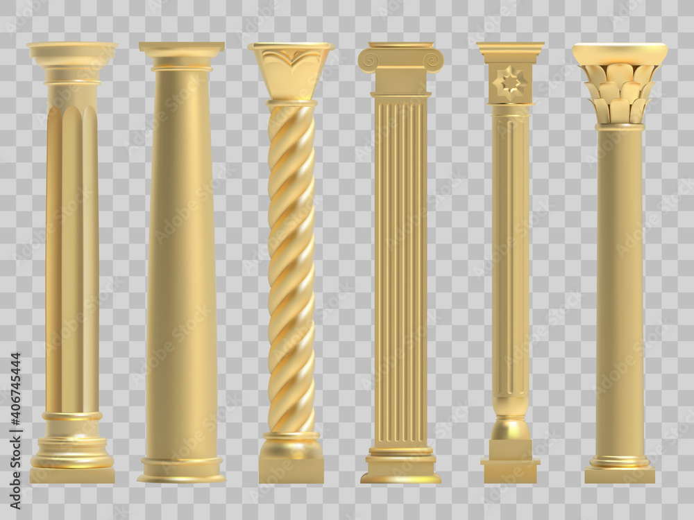 Ancient columns. Realistic golden greek ancient column, classic ... Ancient columns. Realistic golden greek ancient column, classic ...