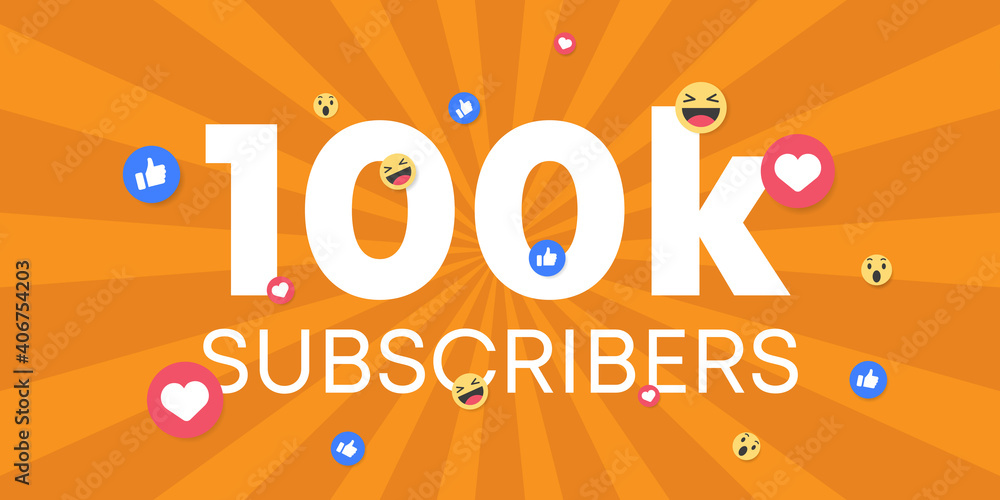 Thank you 100 000 subscribers background. With thumb up, face reaction ...