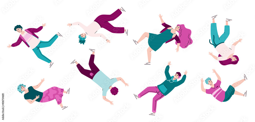 People floating in the air set of cartoon vector illustrations isolated ...