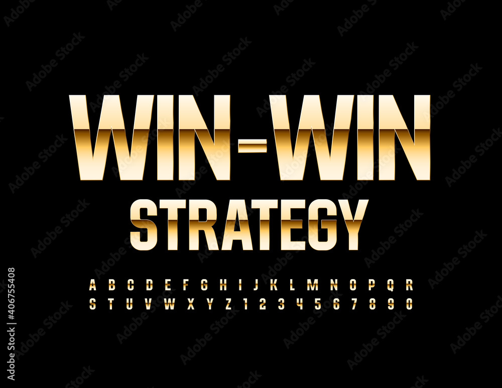 Vector business sign Win-Win Strategy. Gold Alphabet Letters and ...