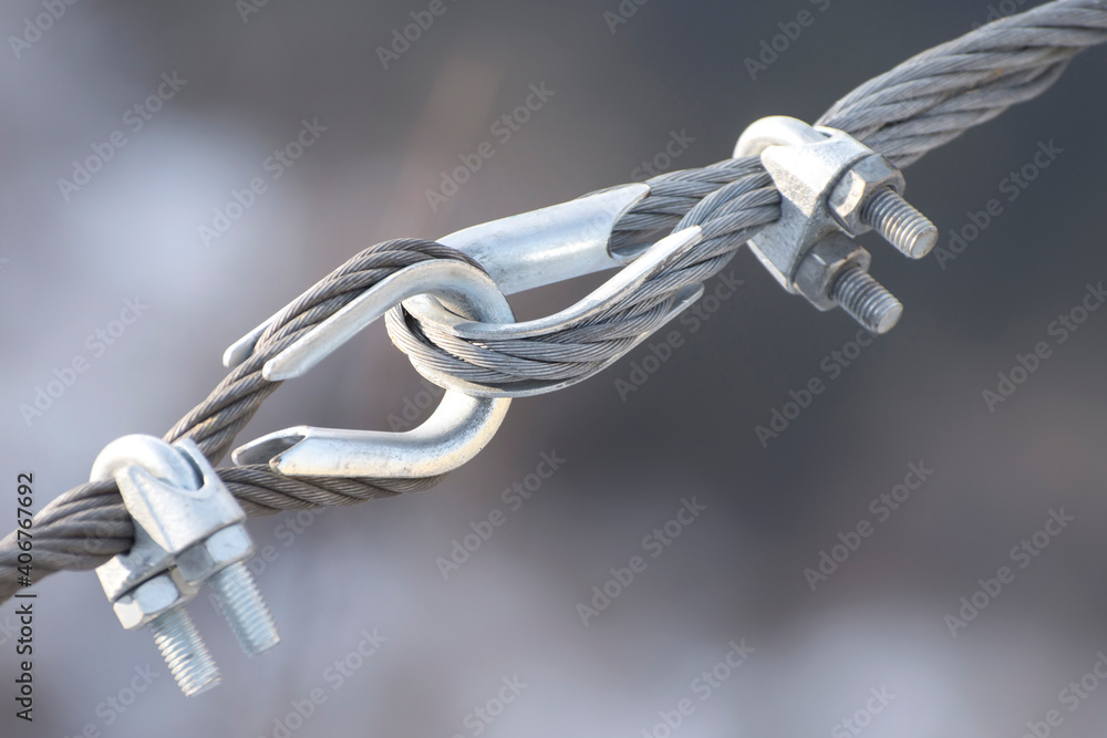 Fastening of two iron cables with thimble swivel. Flexible connections ...