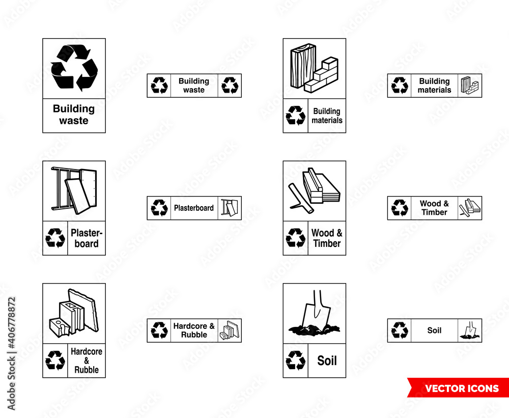 Building recycling signs icon set of outline types. Isolated vector ...