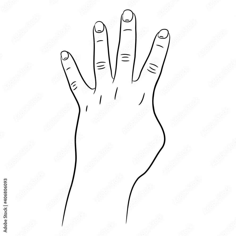 Hand with four fingers raised up sketch draw from the contour black ...