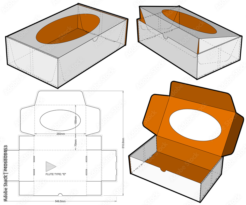 Cake Box (Internal measurement 25x15+7cm) and Die-cut Pattern. Ease of ...