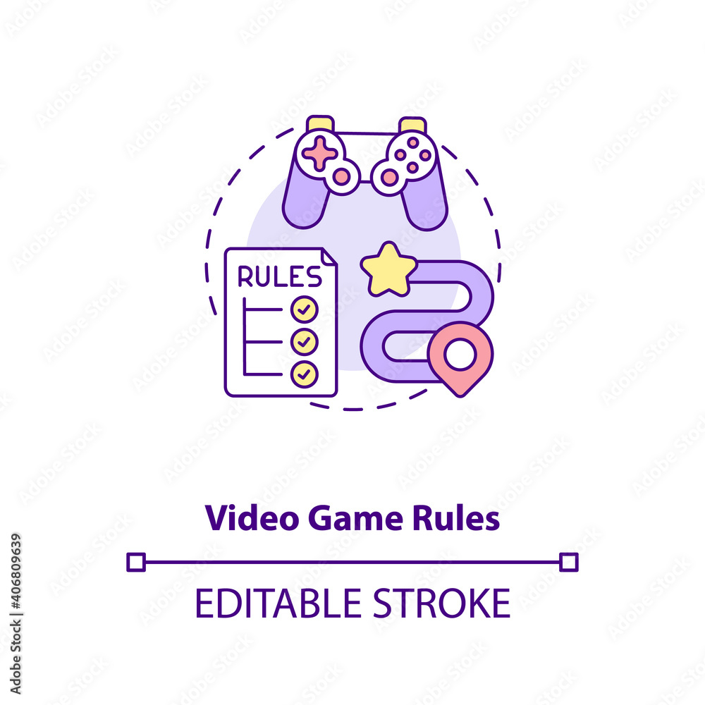 Video game rules concept icon. Video game design components. Understand ...
