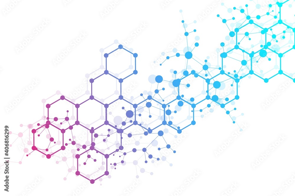 Science network pattern, connecting lines and dots. Technology hexagons ...
