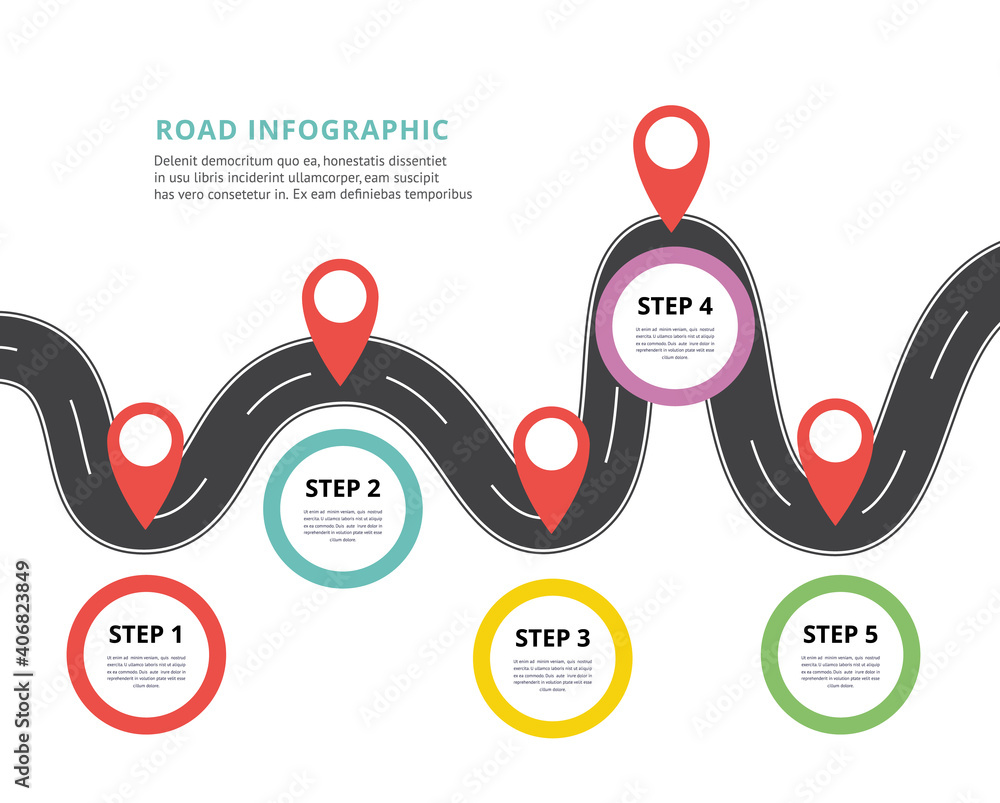 Road infographic with signs on curves of highway vector illustration ...