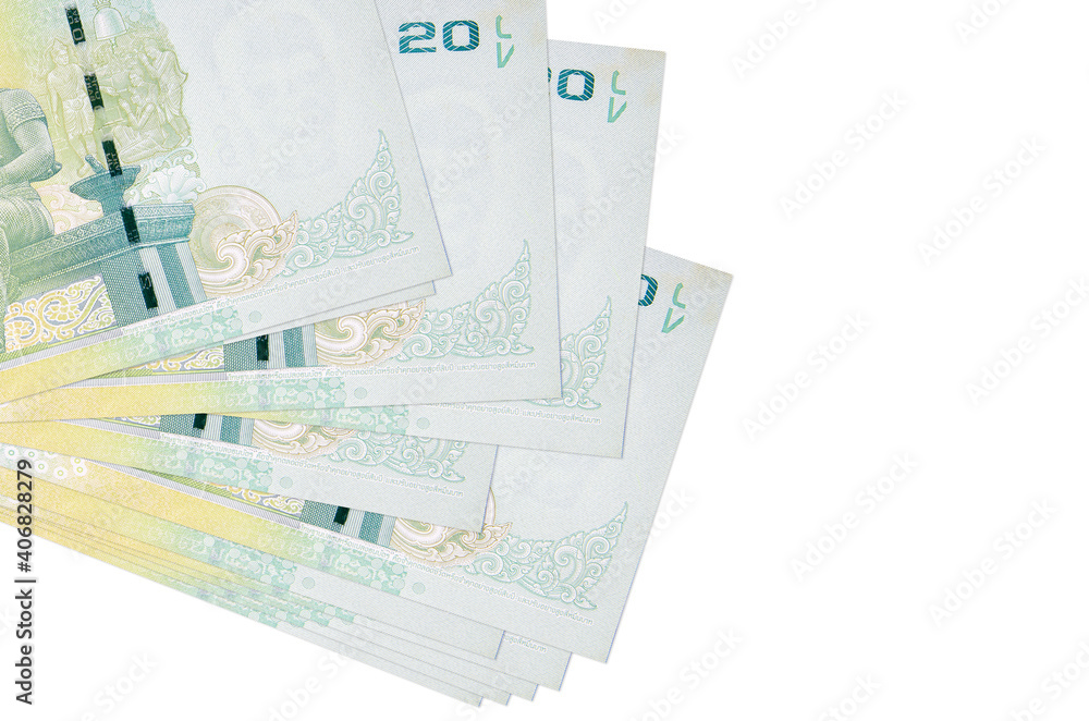 20 Thai Baht bills lies in small bunch or pack isolated on white ...