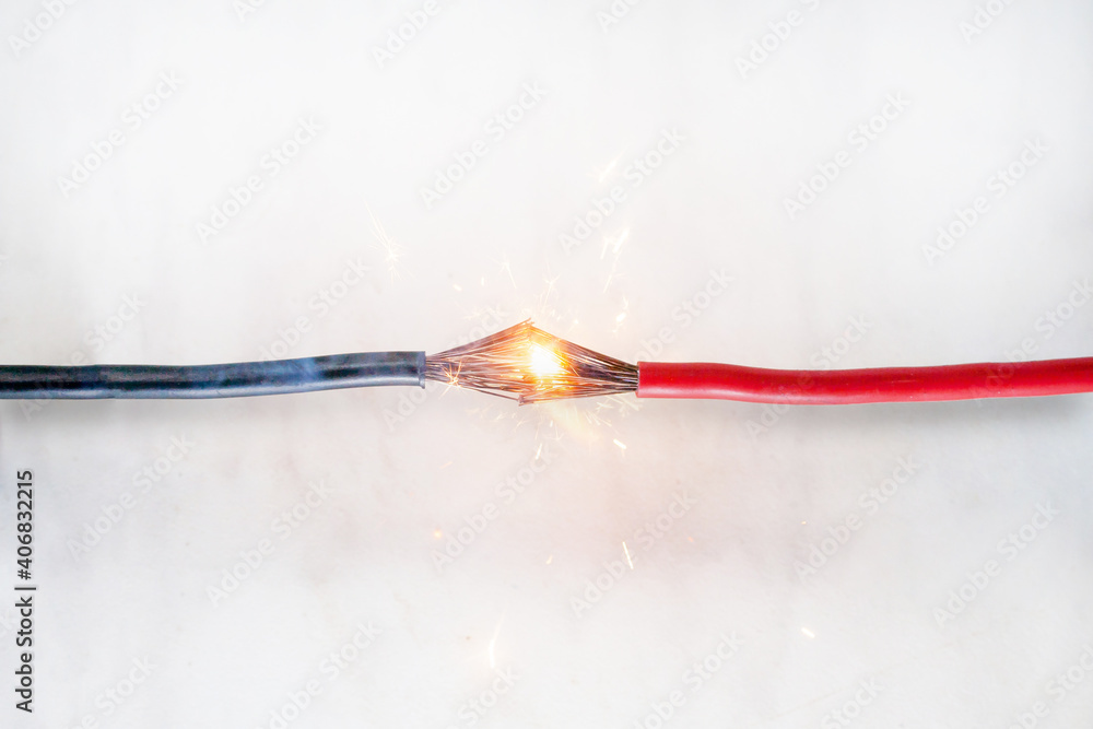 short circuit of electrical wiring sparks molten wires Stock Photo ...