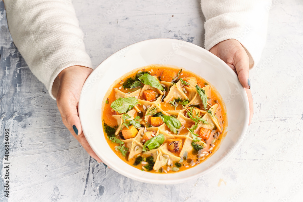 Different types of homemade pasta with stuffing - dumplings, vareniki ...