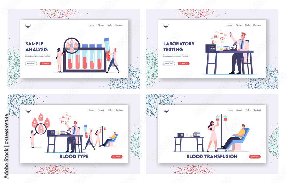 Tiny Medic Characters Working Laboratory Examining Blood Types Landing ...