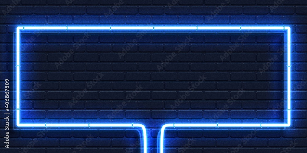 Vector realistic isolated neon sign of blue rectangle frame for ...
