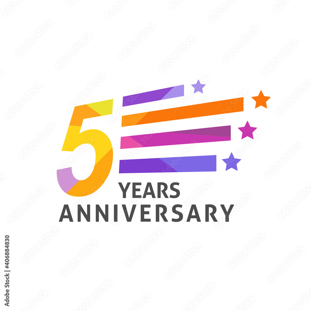 colorful 5 th birthday banner logo design. Five years anniversary badge ...