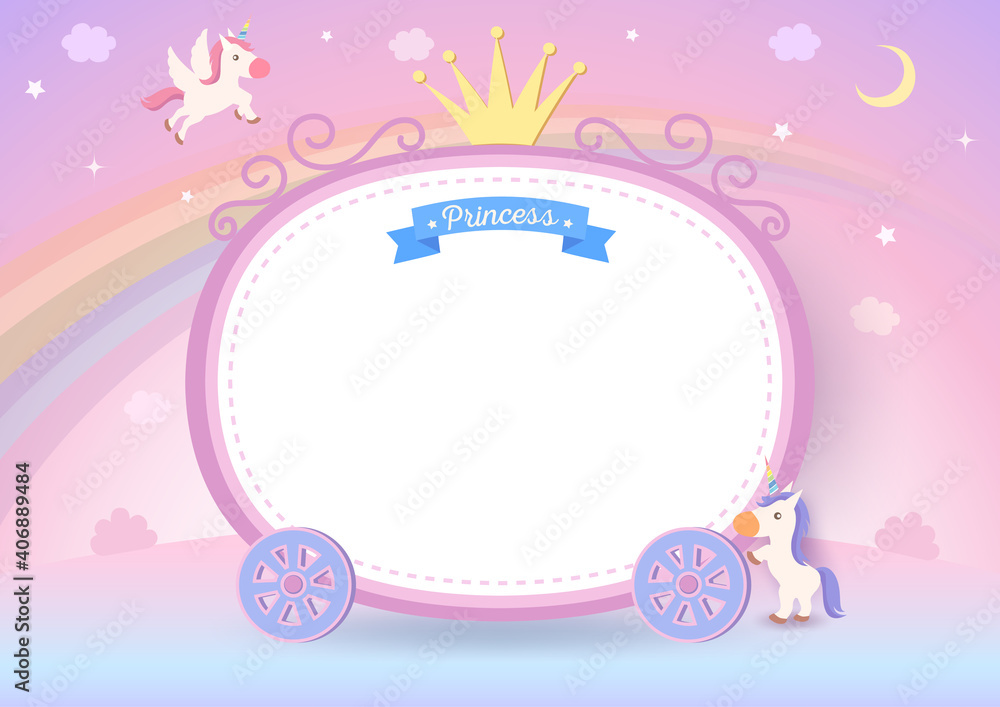 princess cartIllustration of princess cart frame with unicorns on ...