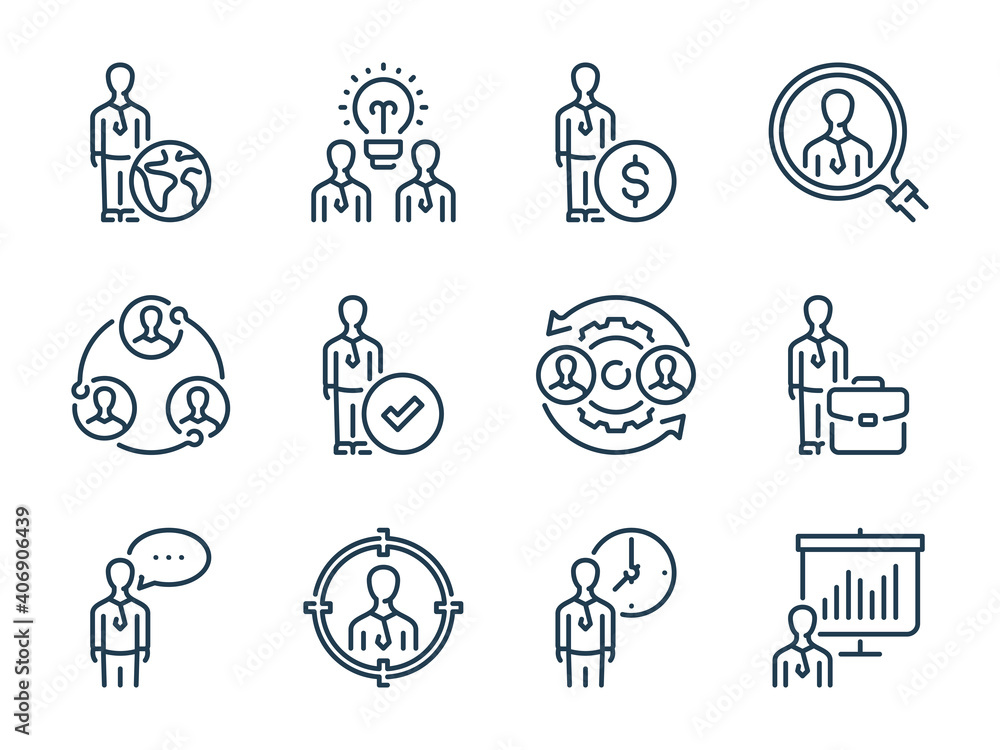 Business people related vector line icons. Team, teamwork and ...