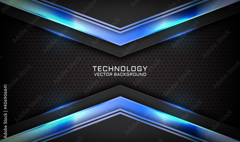 Abstract 3D black techno background overlap layers on dark space with ...