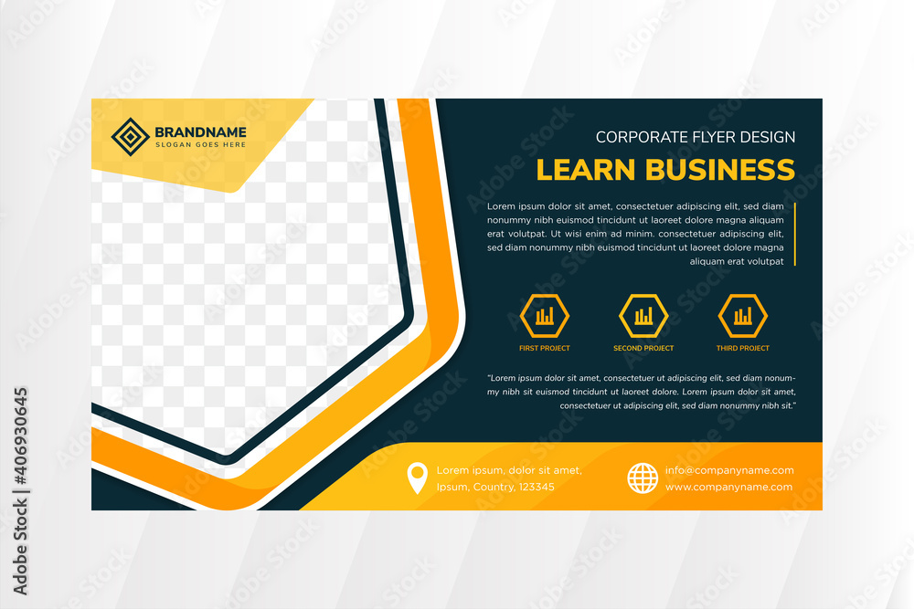 green flyer template design with example headline is Learn business ...