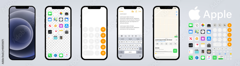 Apple interface. Iphone display. Iphone home page with popular apps ...