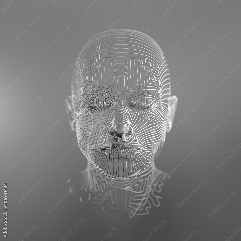 Photo & Art Print 3D human head consisting of wires, Anita Ponne Photo & Art Print 3D human head consisting of wires, Anita Ponne