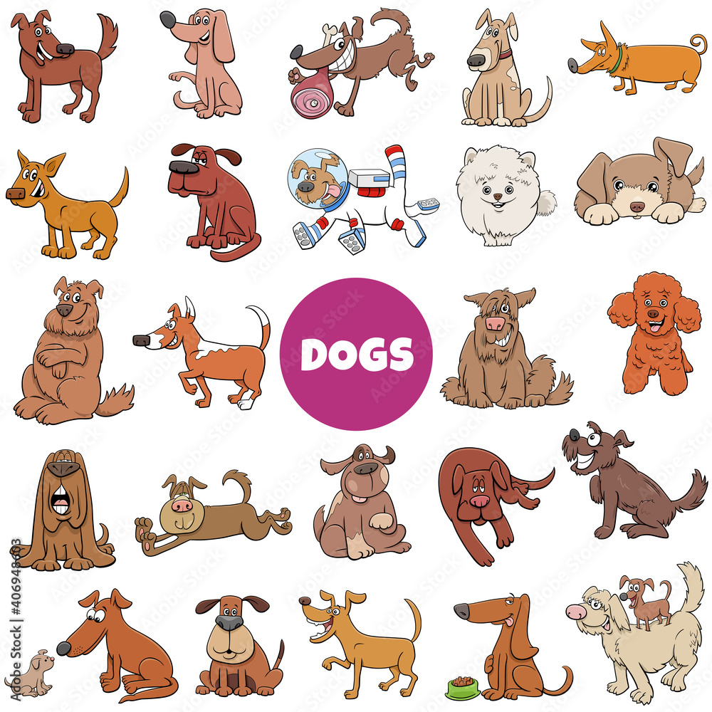 cartoon dogs and puppies comic characters big set Stock Vector | Adobe ...