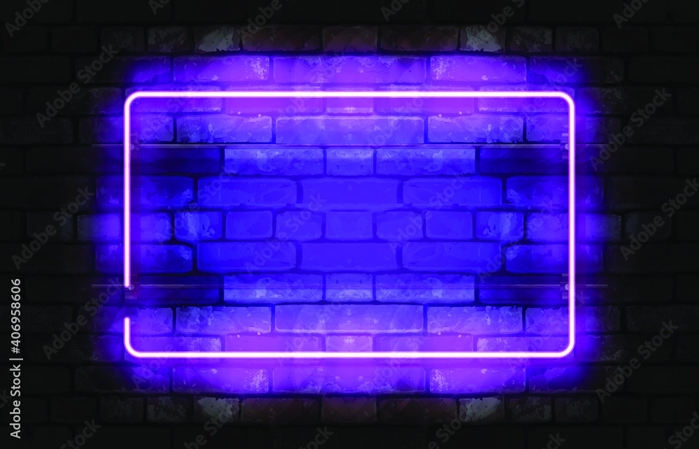 Neon rectangle lamp wall sign isolated on transparent background ...
