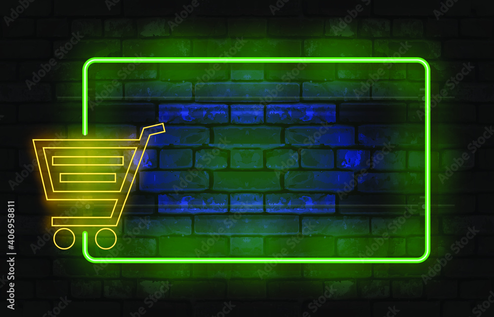 Neon rectangle lamp wall sign isolated on transparent background ...