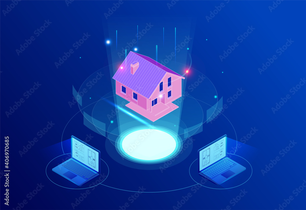 Isometric house architectural project. Virtual interactive interface ...