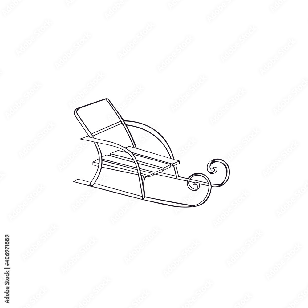 A retro sledge vector outline illustration isolated on white background ...