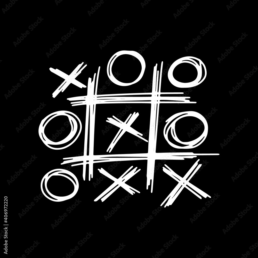 Doodle tic tac toe game with cross and circle icon. Hand drawing line ...