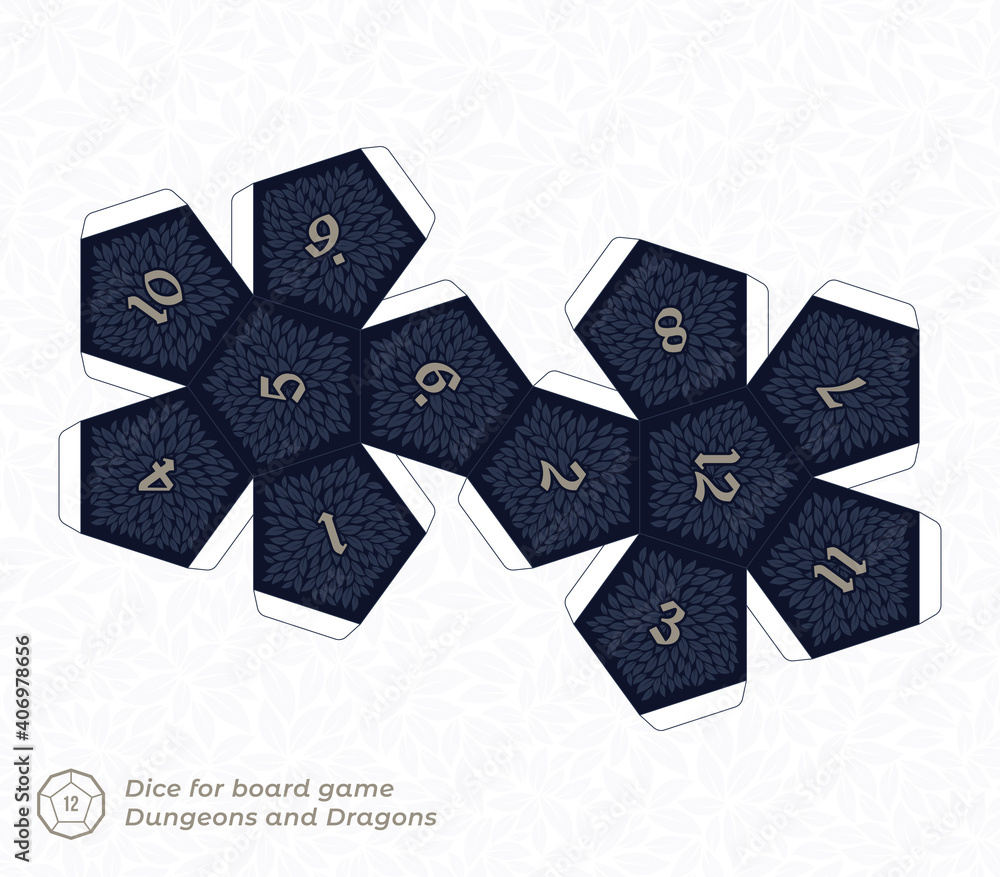 Vector paper cut model of 12 sided dice for board games. White ...