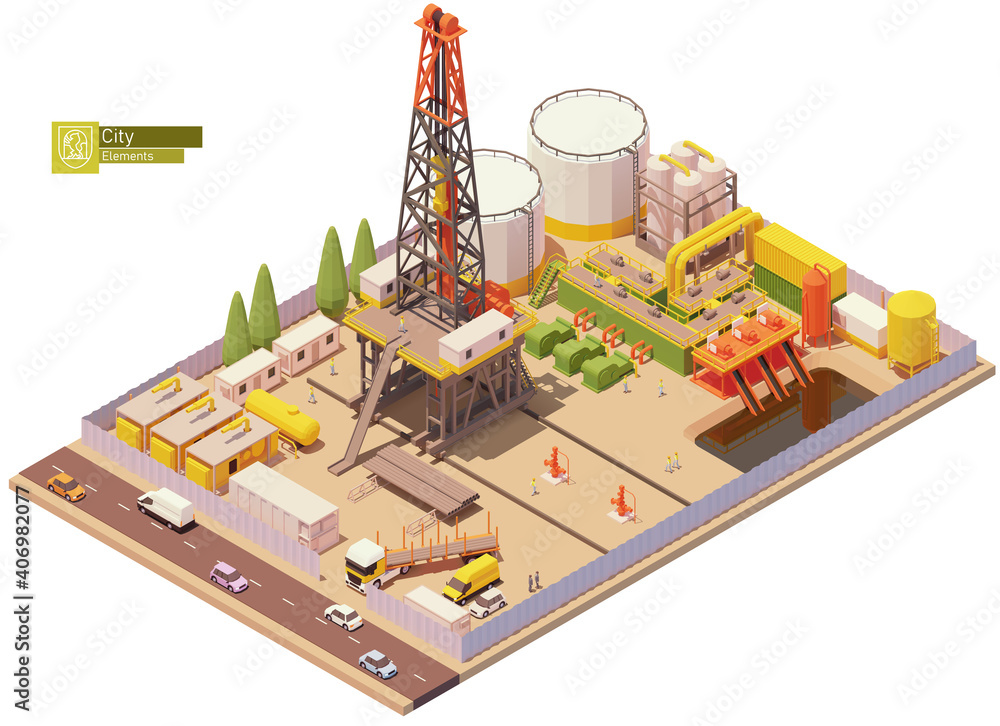 Vector isometric oil and gas land drilling rig. Oil land rig drilling ...