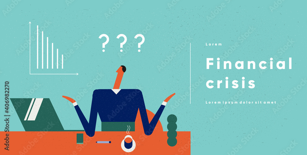 Business concept illustrations. Business problems, a man looks at the ...