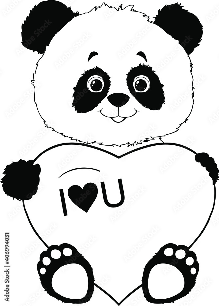 Happy Valentine's Day with panda holding a Heart Love. Smiling Animal ...