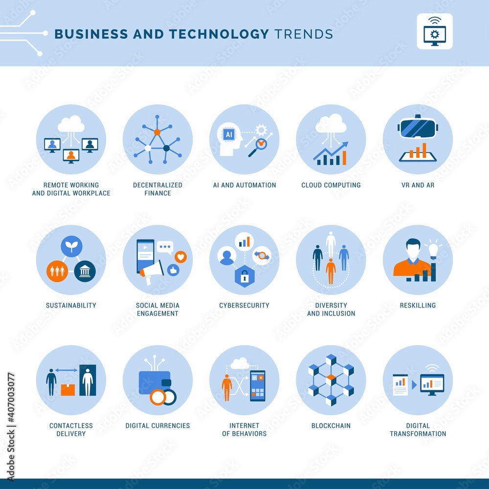 Business and technology trends icons set Stock Vector | Adobe Stock