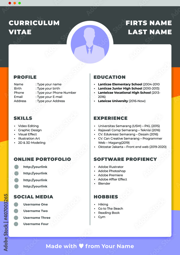 Modern Minimal Resume Document Template Design Layout with the blue ...