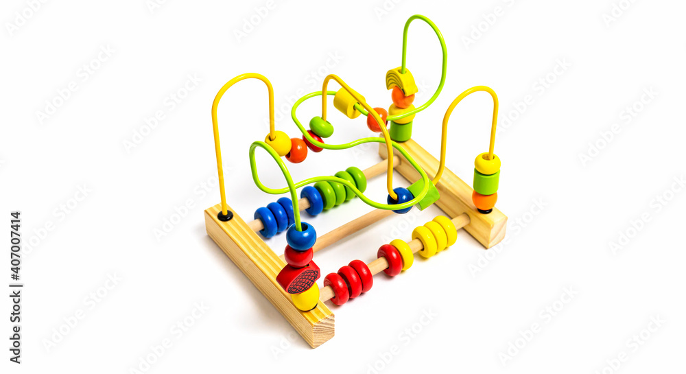 Children's wooden multi-colored toy labyrinth isolated on white ...