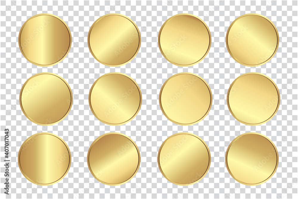 Transparent - Gold circle, Realistic metal button with circular ...