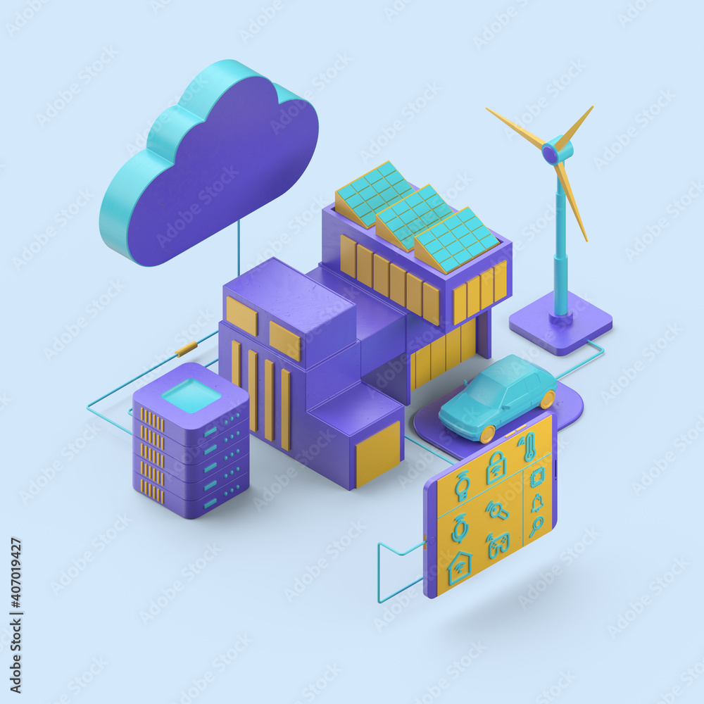 Smart home isometric 3d concept. Smart home system concept. 3D isometric remote house control ...